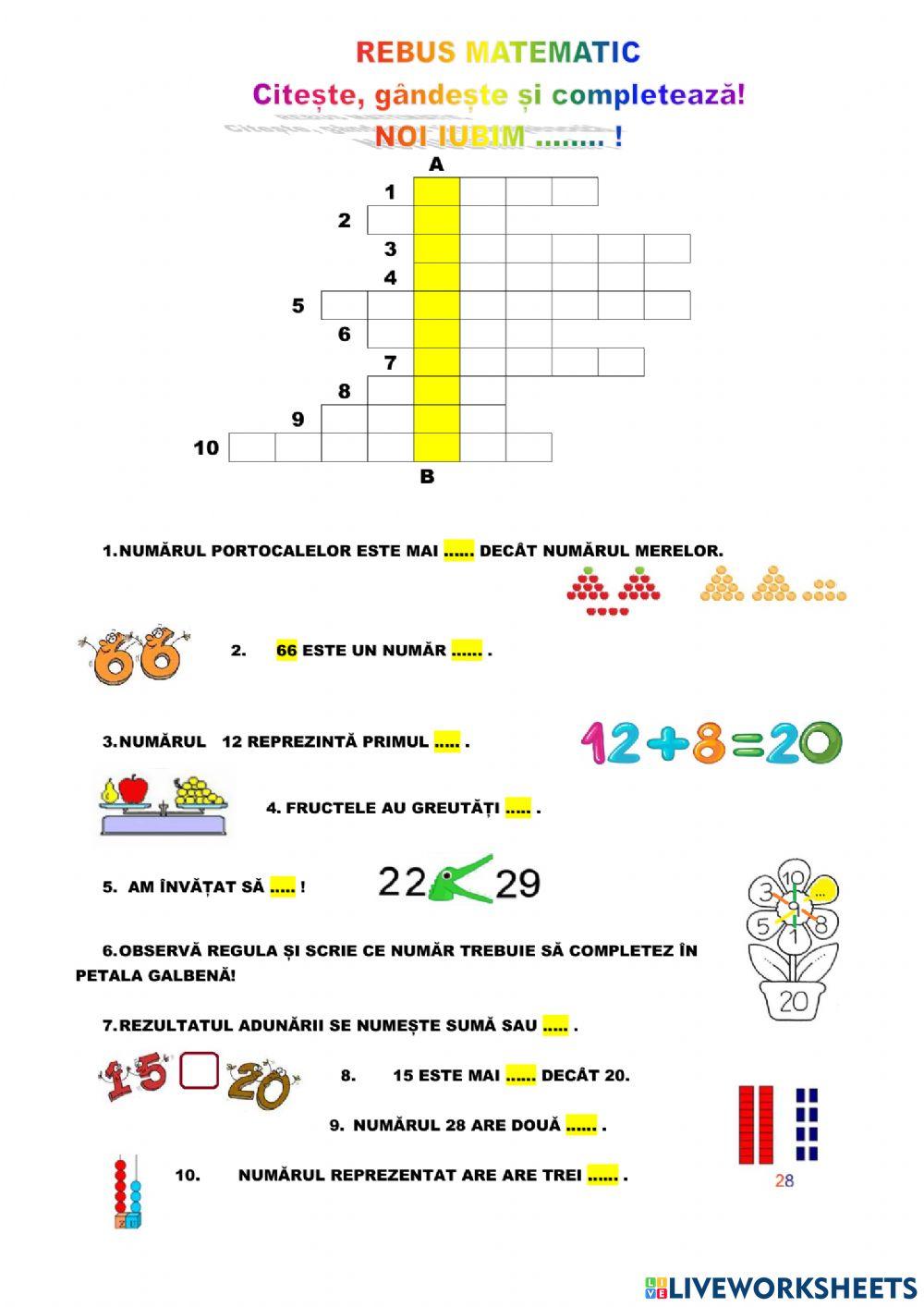 Numere 0-30 rebus matematic worksheet | Live Worksheets