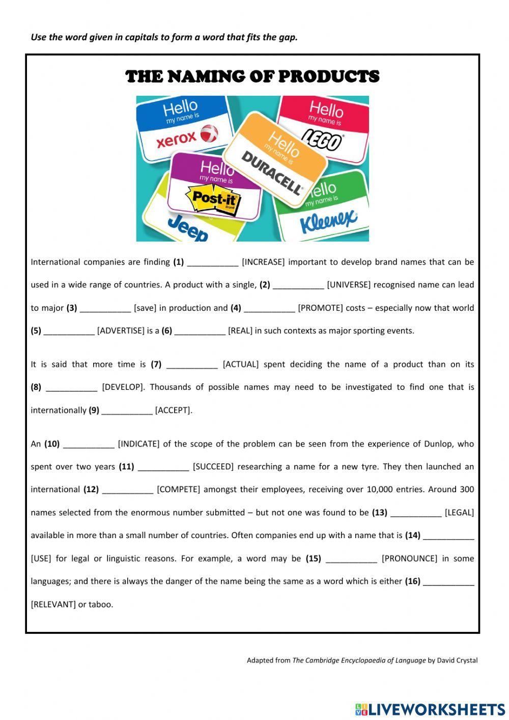 The naming of p… | Free Interactive Worksheets | 1699473