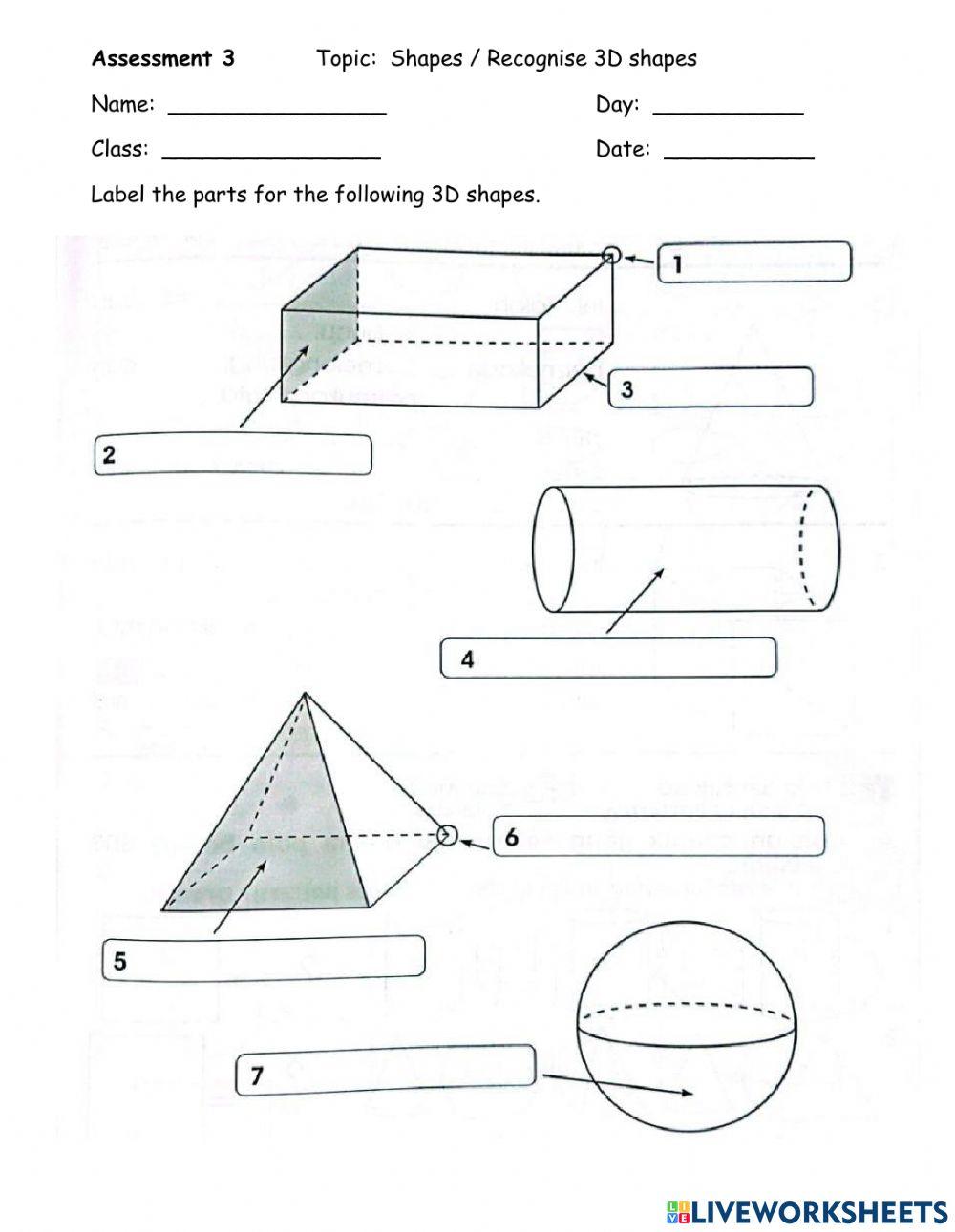 Recognise 3D shape G3 (A) worksheet | Live Worksheets