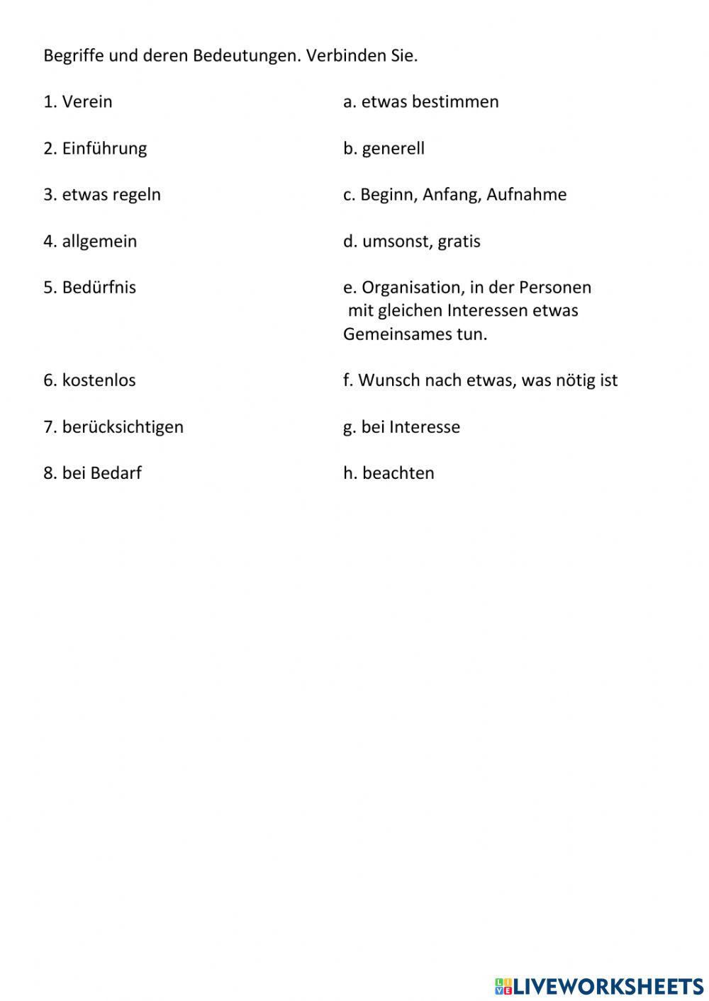 B1-Schülerpaten-Wichtige Begriffe online exercise for | Live Worksheets