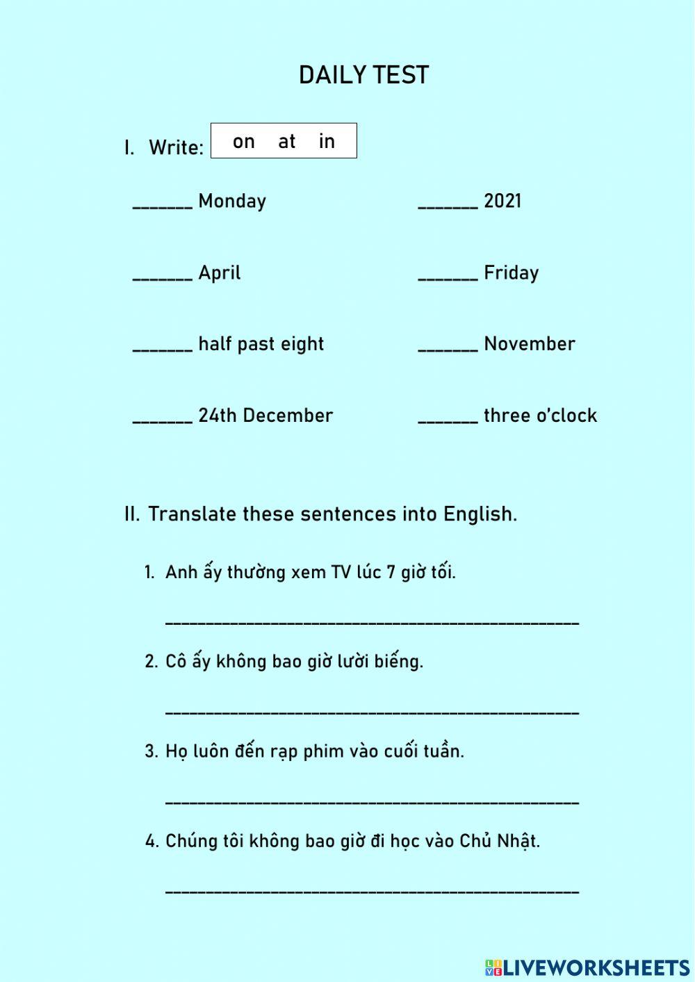 Daily test online activity for Grade 4 | Live Worksheets