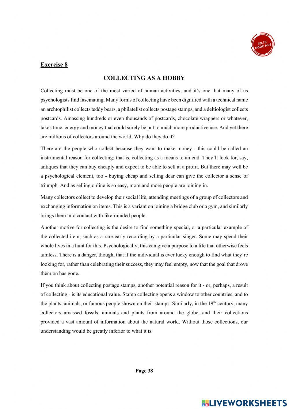 Reading - exercise 8 worksheet | Live Worksheets