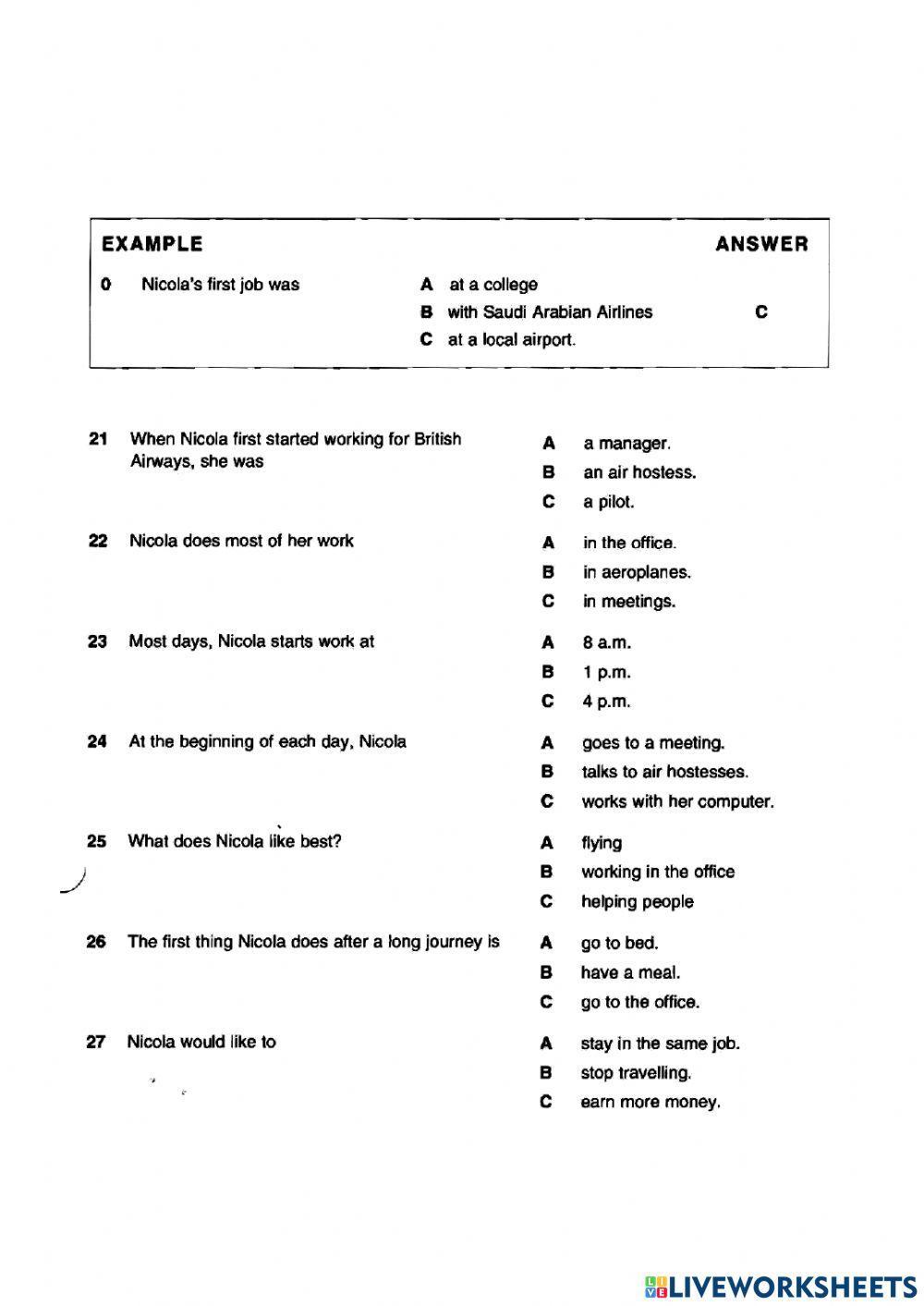 Ket 2-test 2-reading worksheet | Live Worksheets