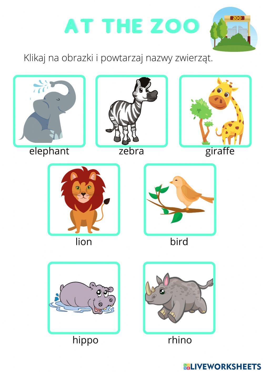 At the zoo online worksheet for beginner | Live Worksheets