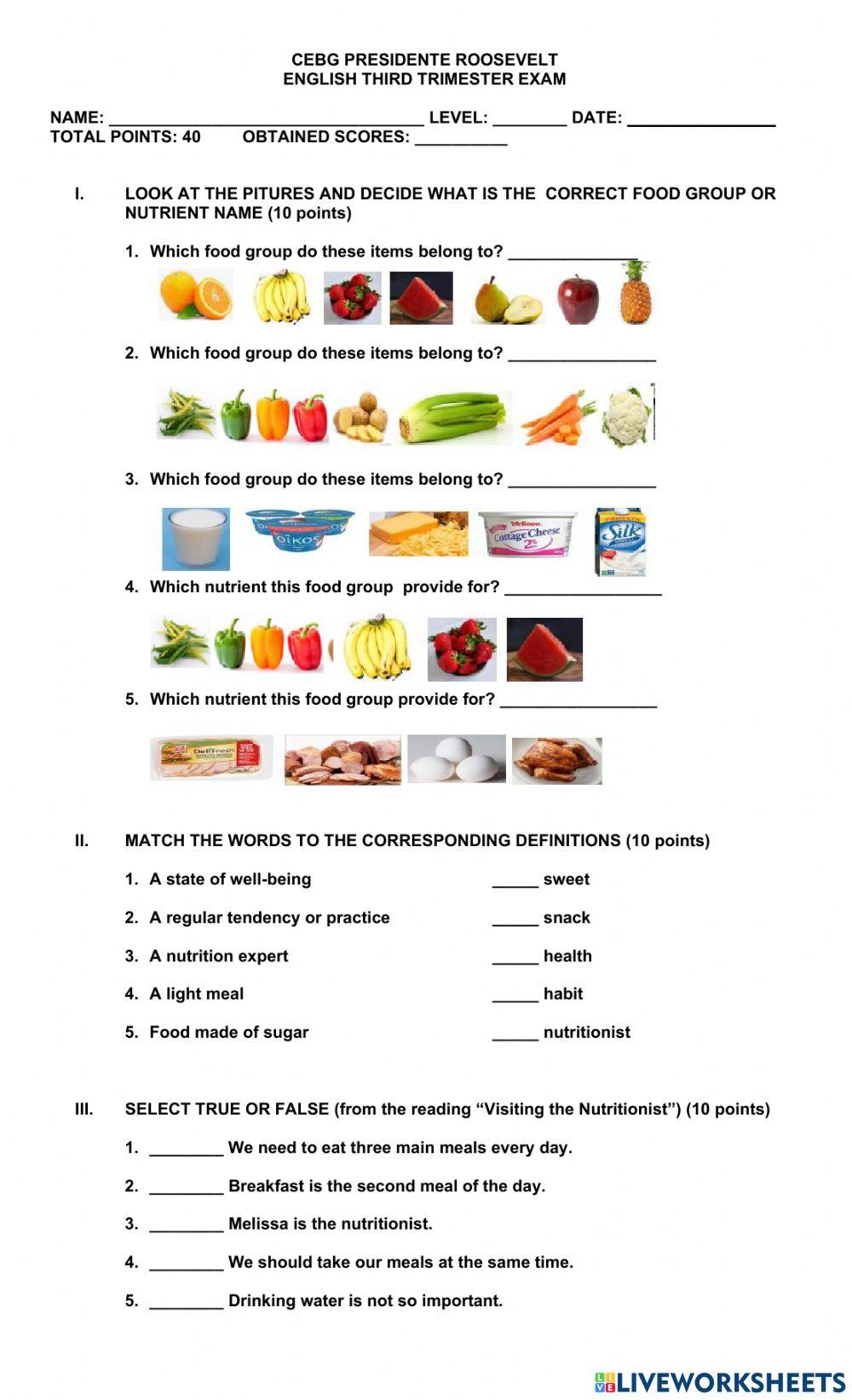 Exam online exercise for grade 7 | Live Worksheets