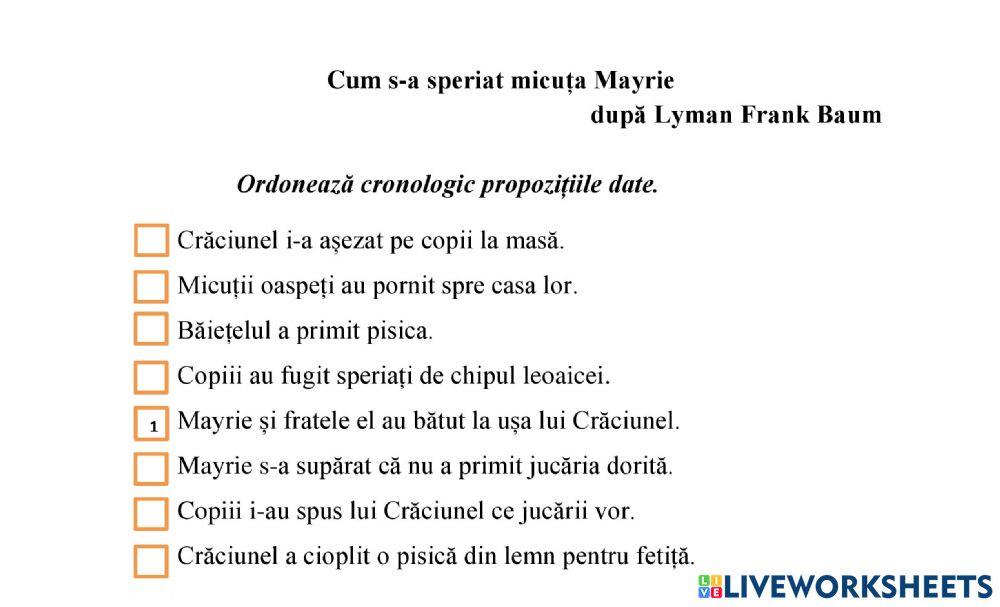 Cum s-a speriat micuța Mayrie interactive worksheet | Live Worksheets