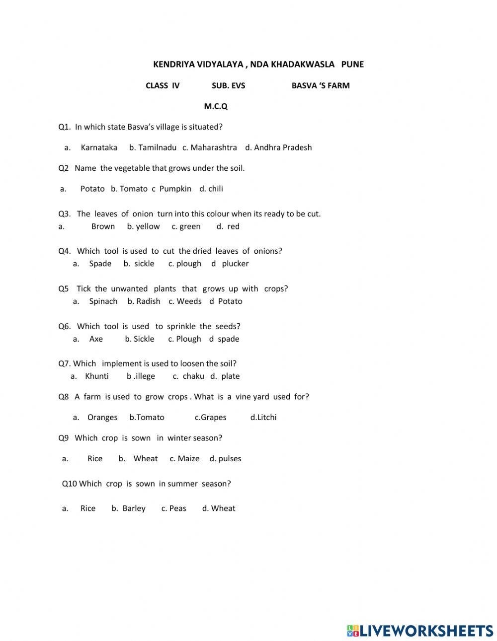 class IV EVS BASVA'S FARM online exercise for | Live Worksheets
