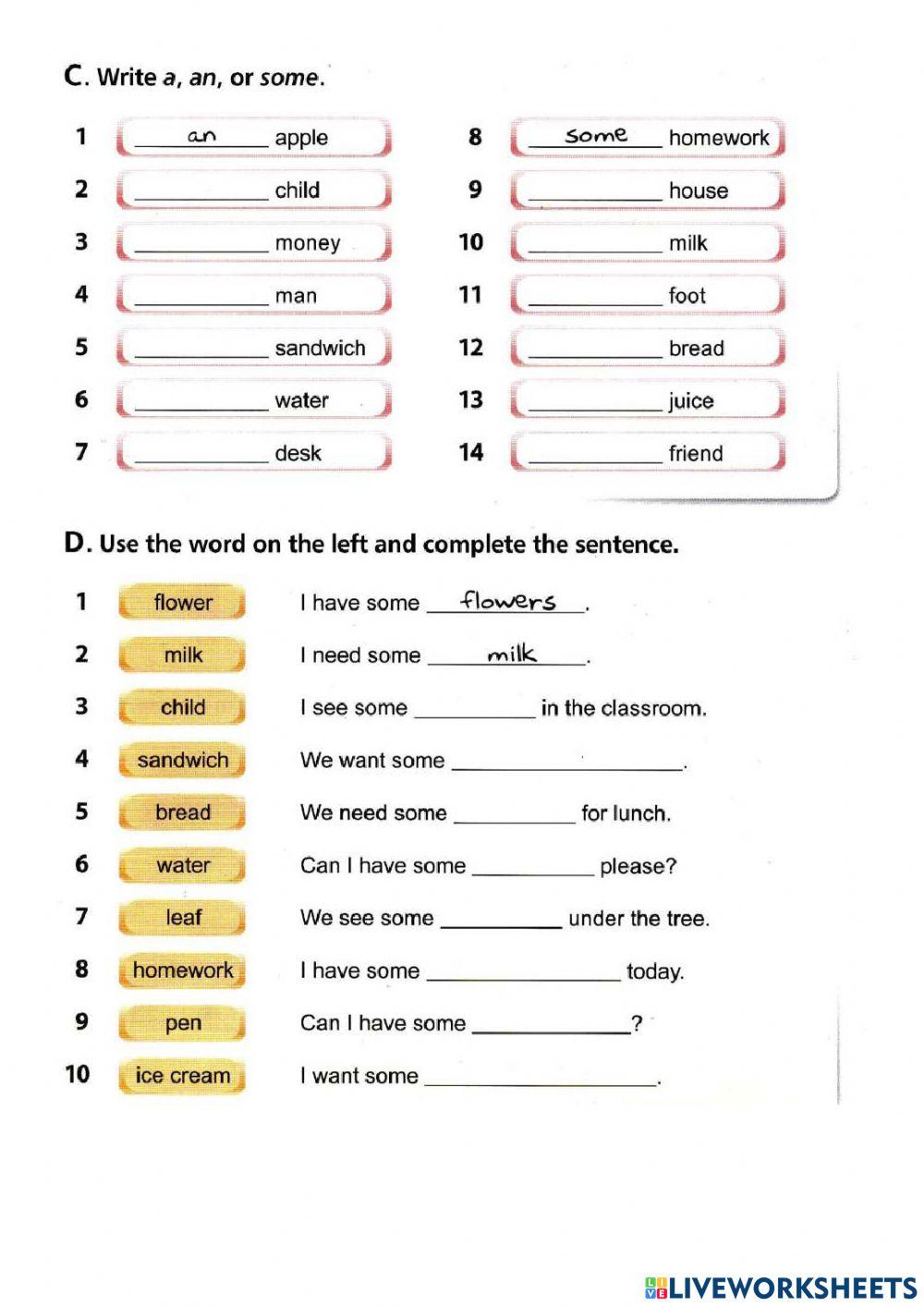Lesson 28:A-An-Some worksheet | Live Worksheets