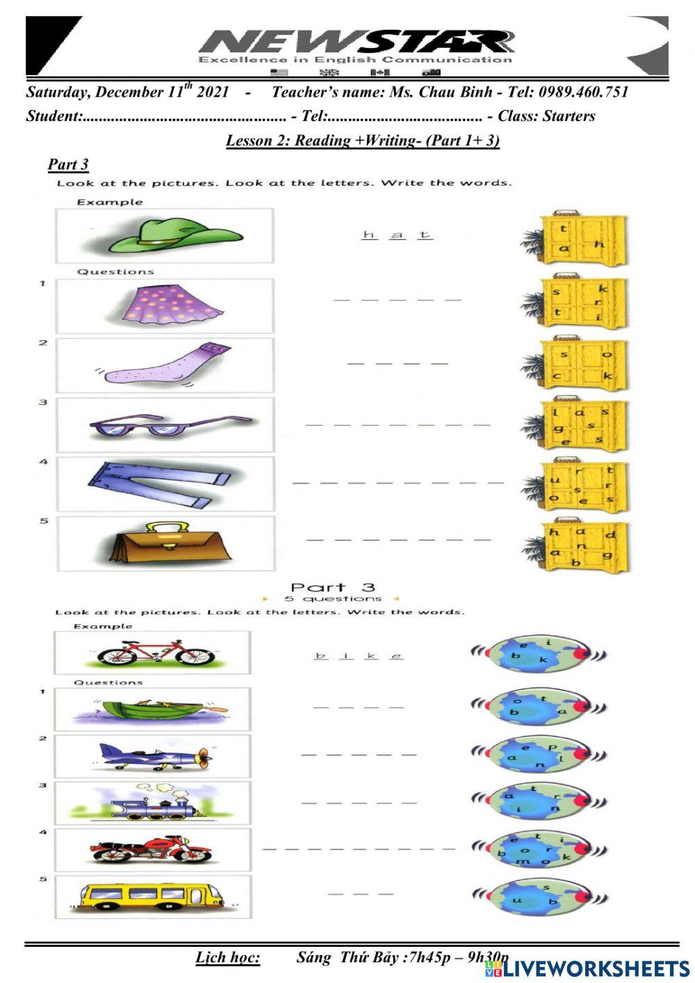 Lesson 2 online exercise for Starters | Live Worksheets