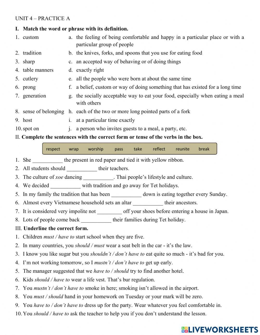 G8 unit 4 practice a worksheet | Live Worksheets