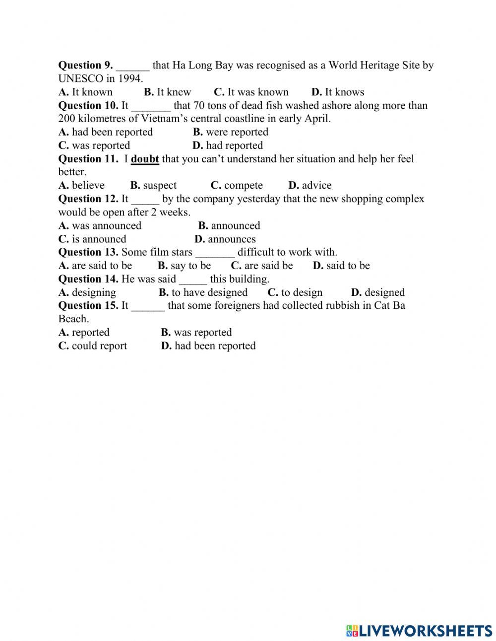 English 9 worksheet for grade 9 | Live Worksheets