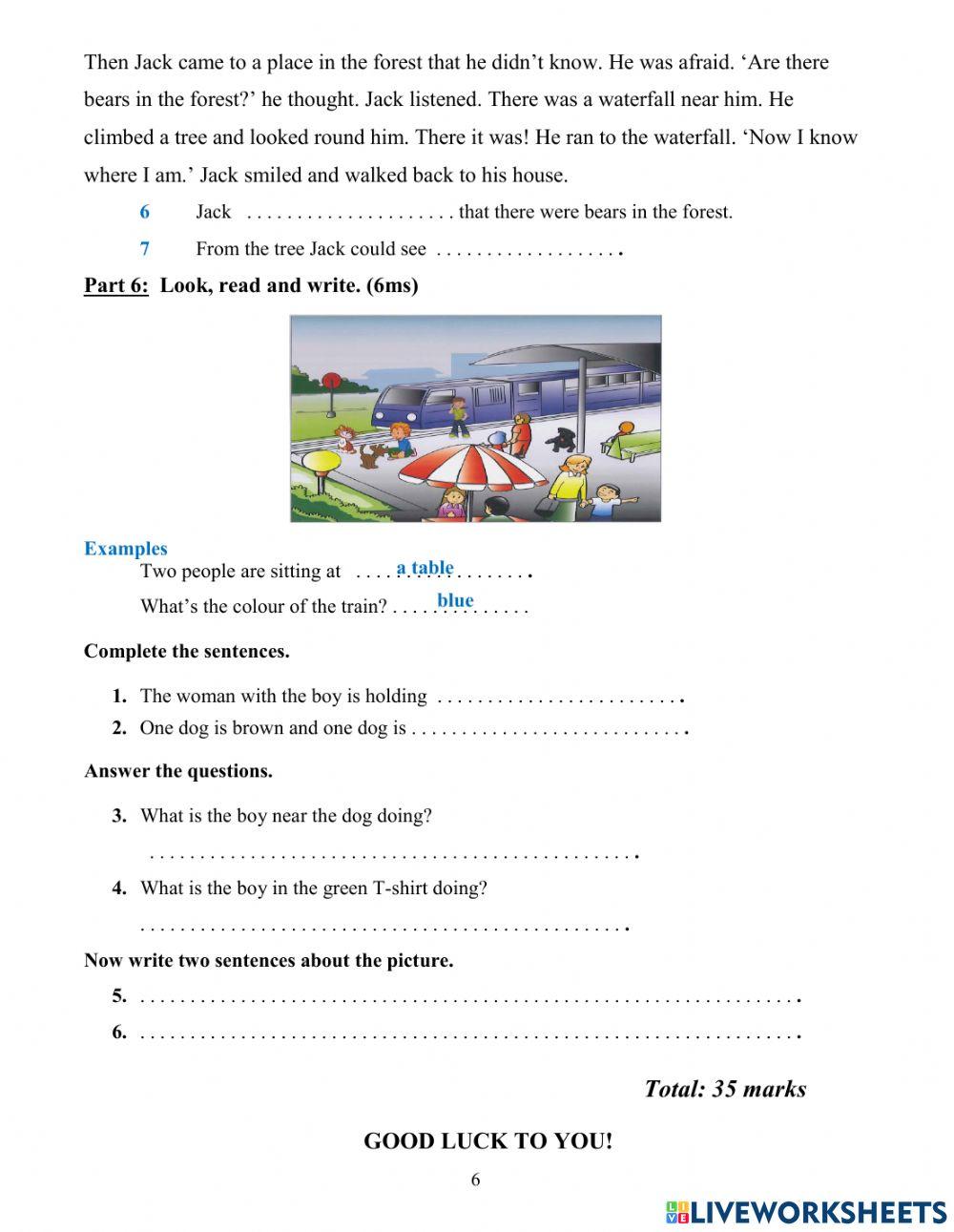 Movers Writing test - course 3 online exercise for | Live Worksheets