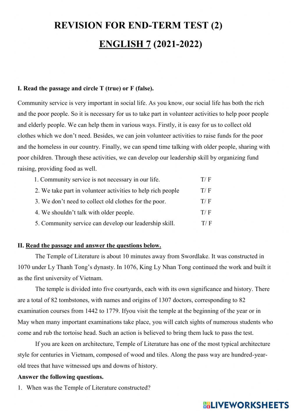 Term 1 Revision (2) worksheet | Live Worksheets