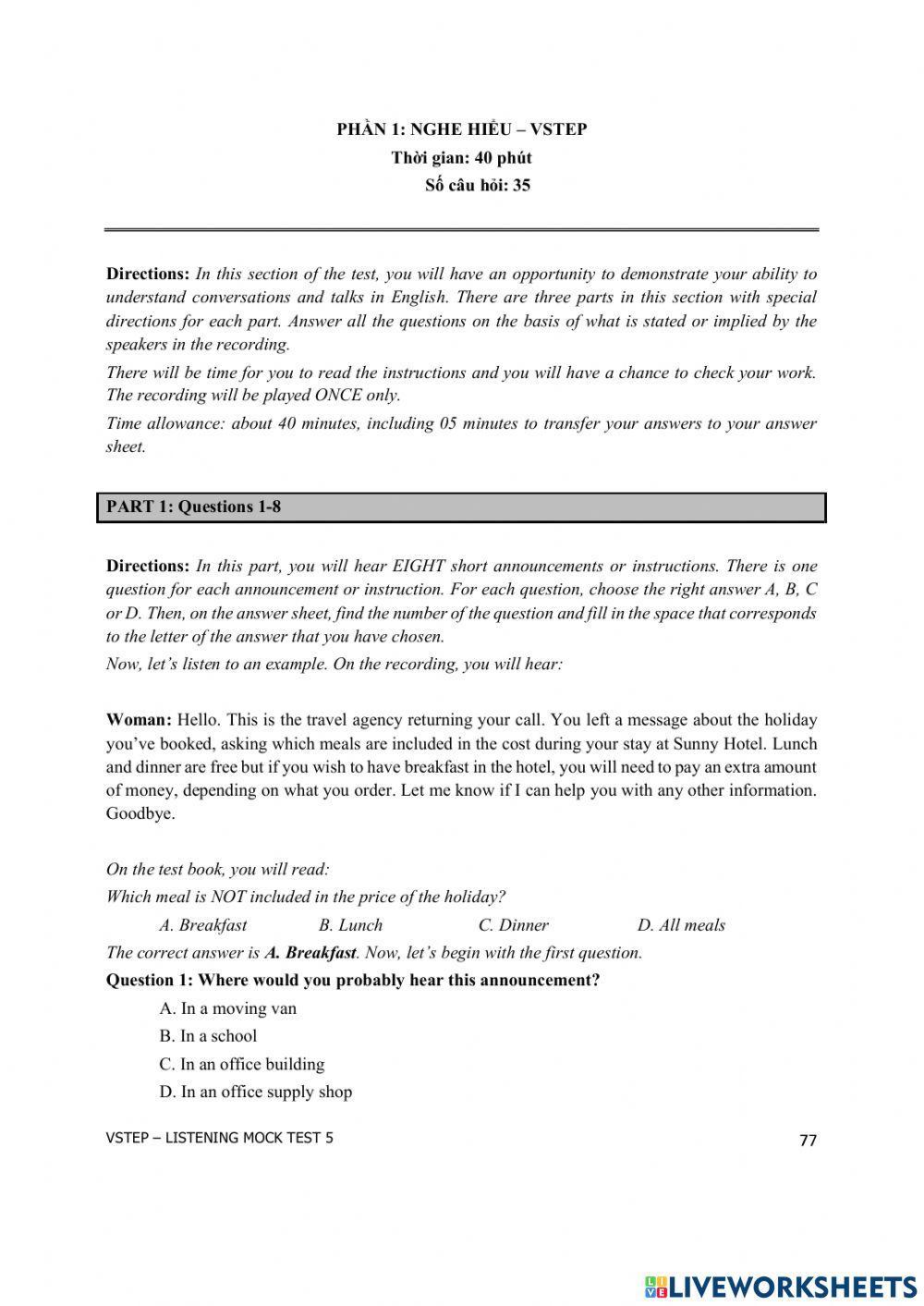 Vstep Listening… | Free Interactive Worksheets | 1724265