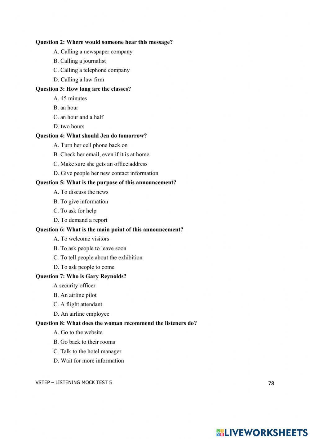 Vstep Listening… | Free Interactive Worksheets | 1724265