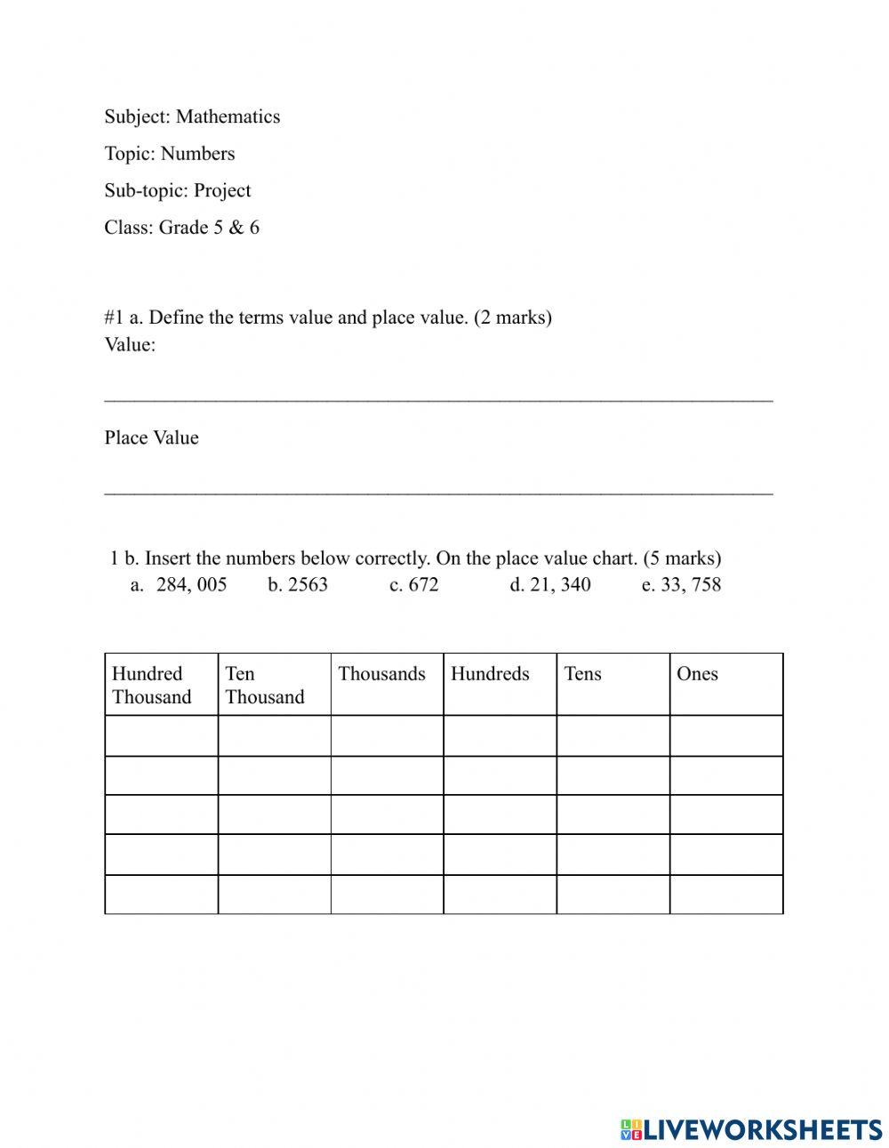 Numbers Project Grade 5 -6 3506515 | Sheba Francis | Live