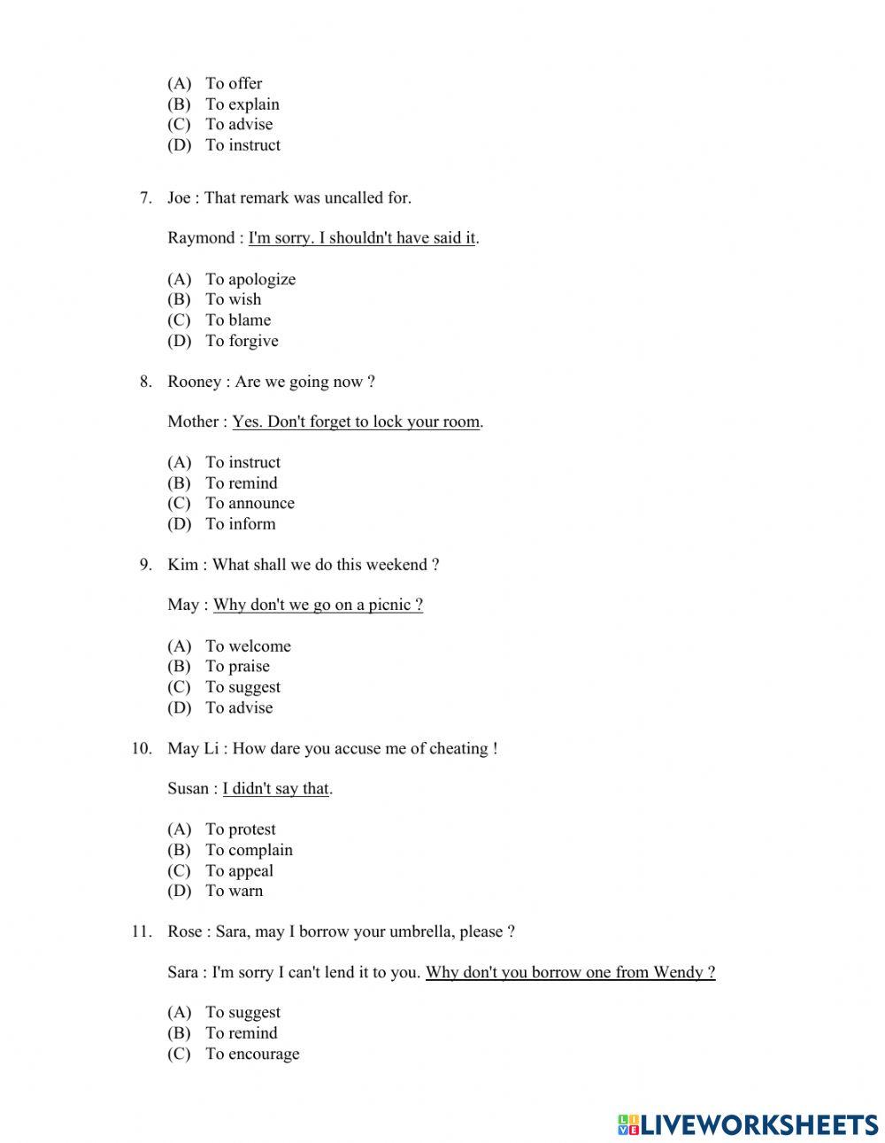 Language Functions interactive activity for 7 | Live Worksheets