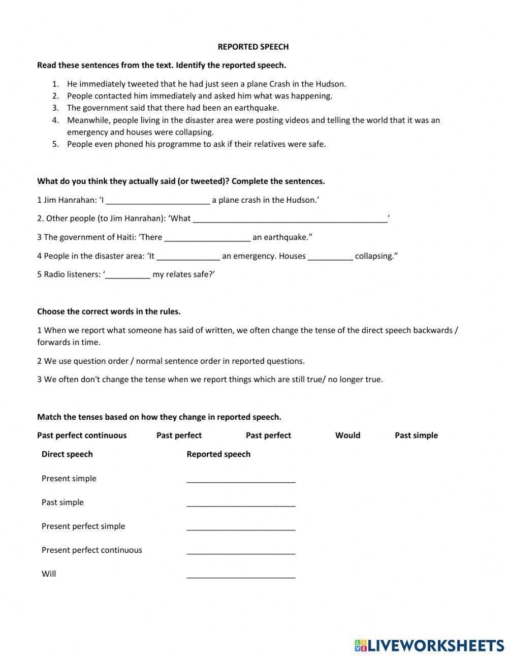 Reported speech | Free Interactive Worksheets | 1724353