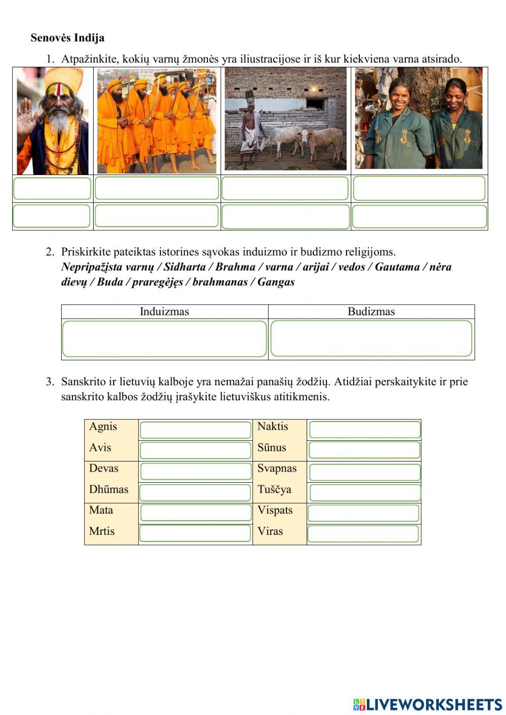 Senovės Indija worksheet | Live Worksheets