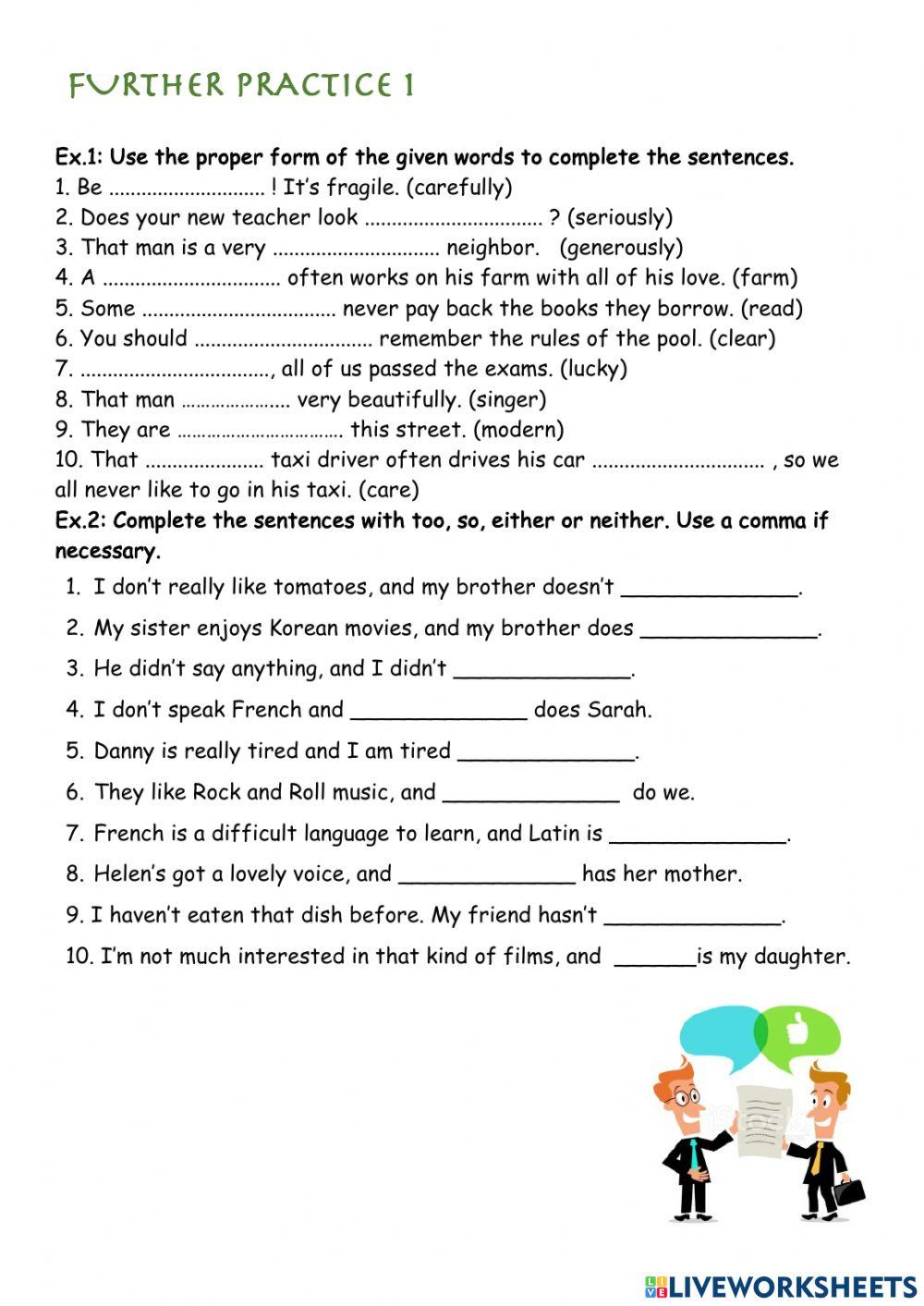 Further practice 1 worksheet | Live Worksheets