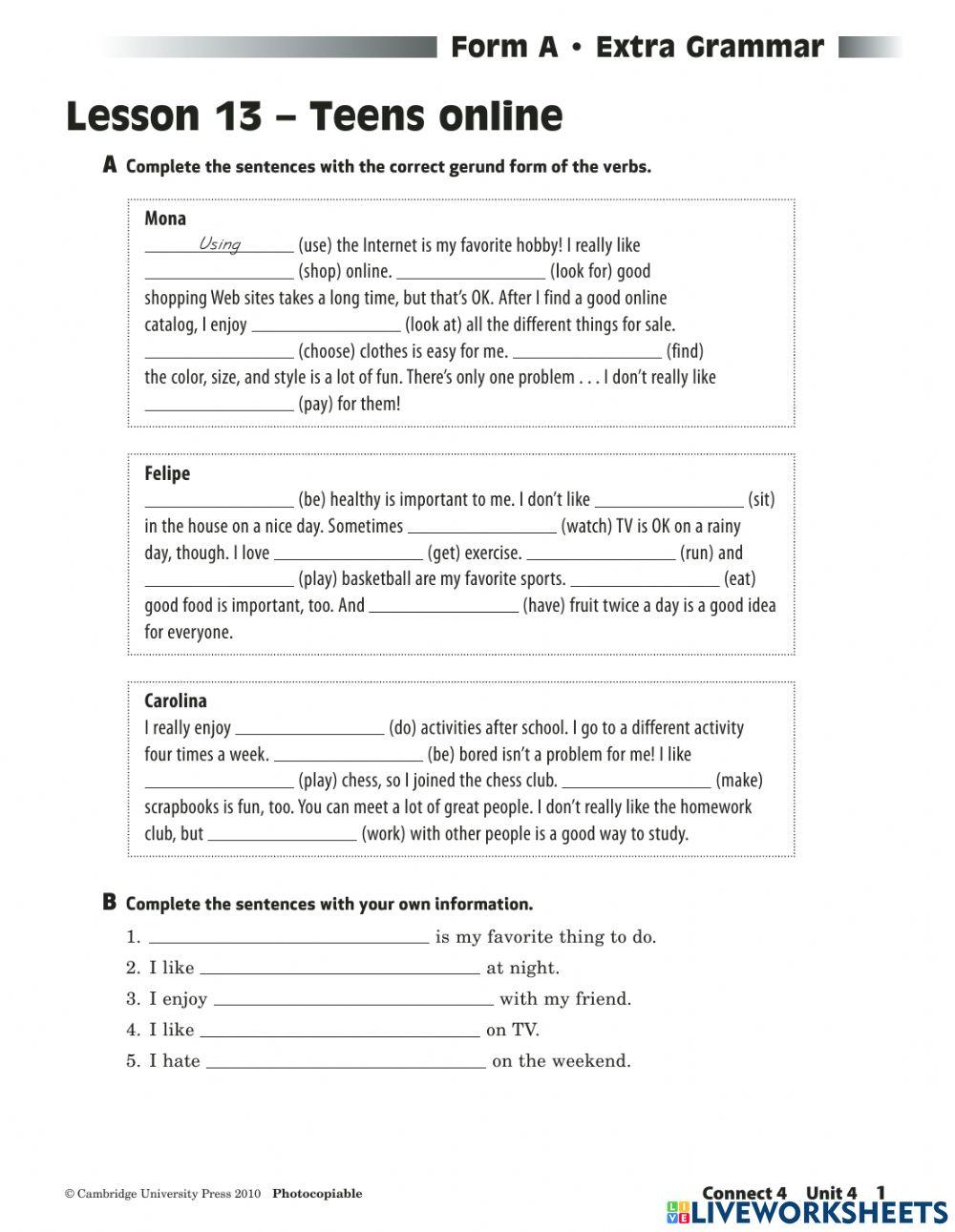 PRETEENS 14 UNIT 4 EXTRA GRAMMAR T. ADRIANA 1054