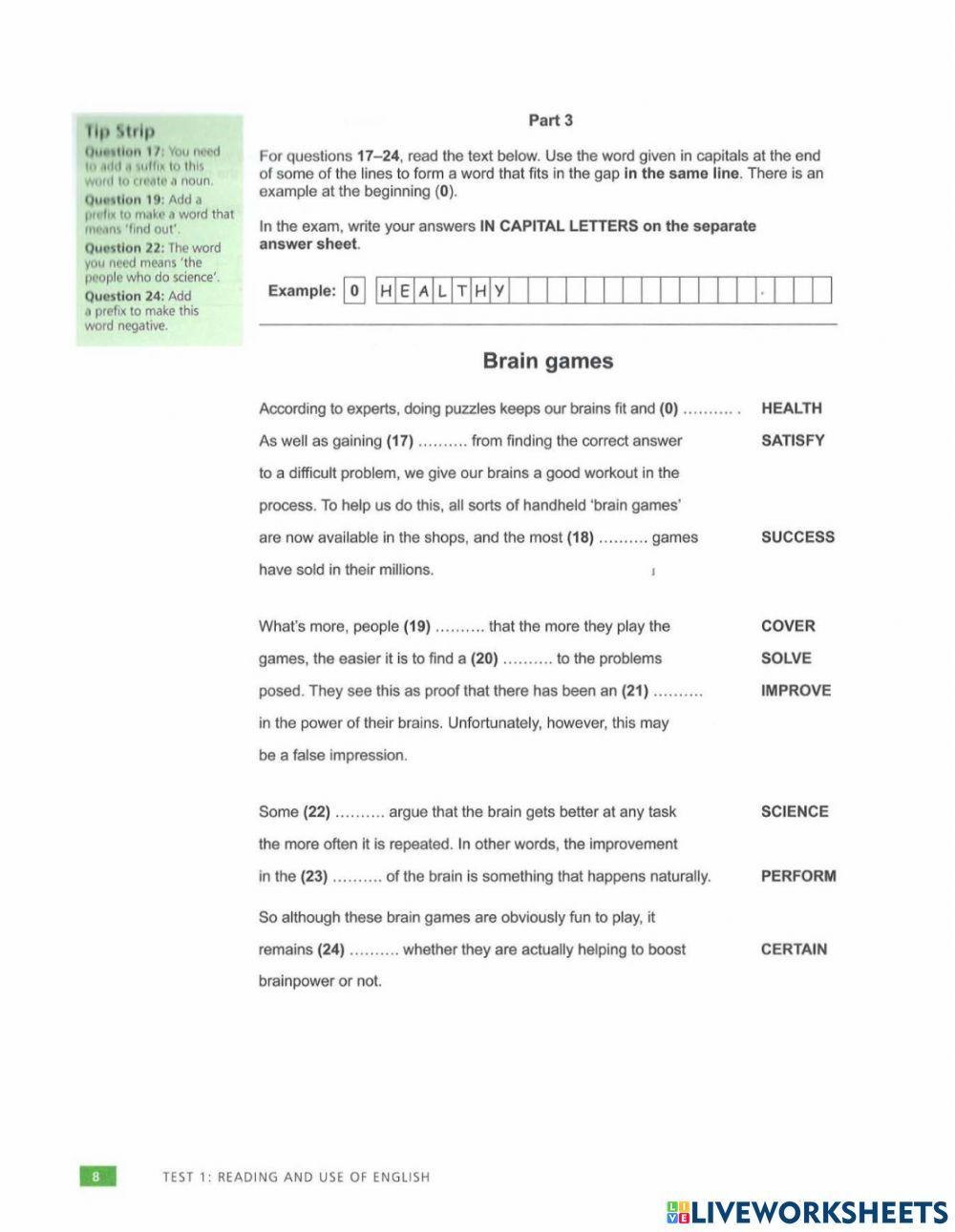 Carolina | Practice test plus 2 test 1 USE OF ENGLISH