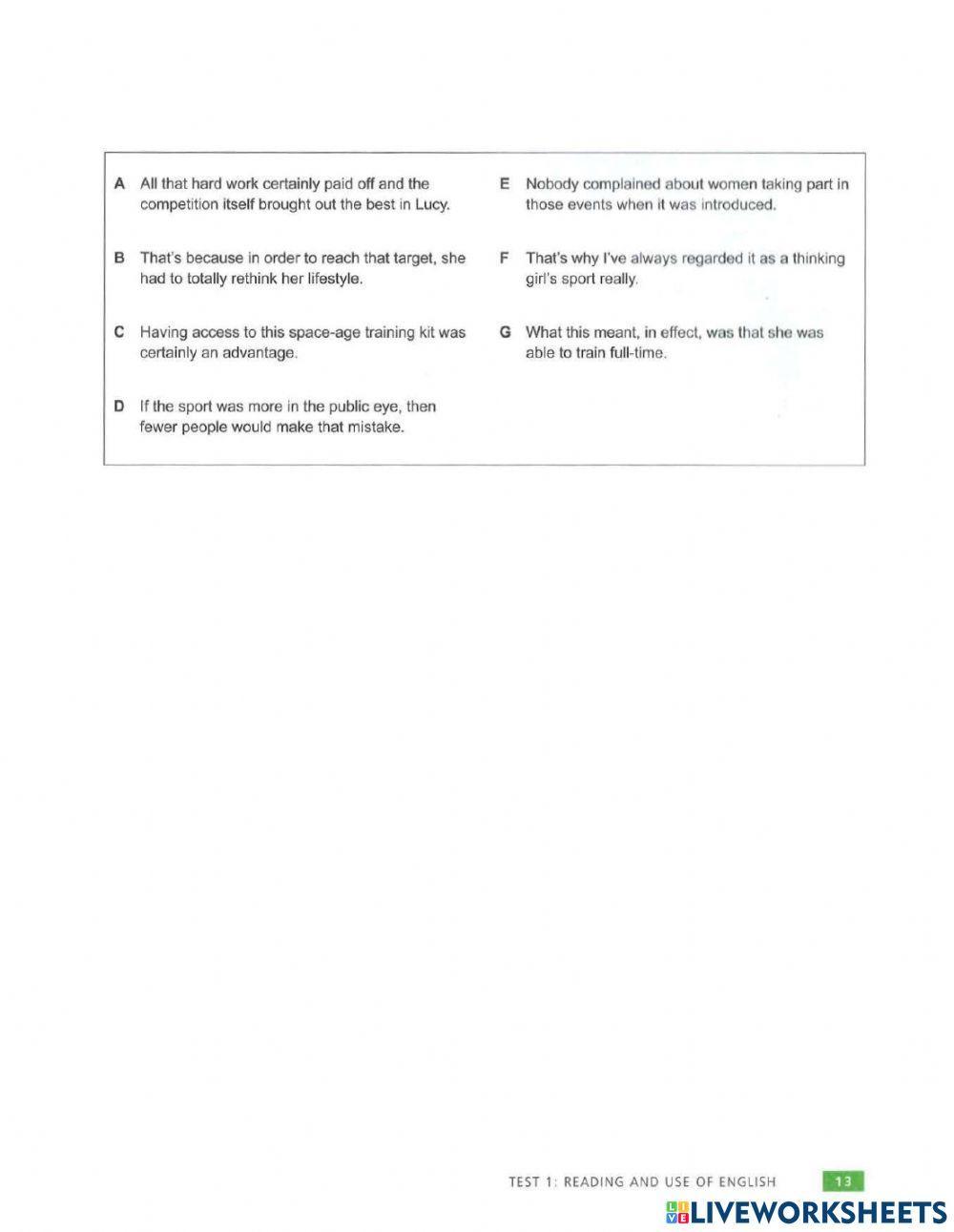 Reading test 1 b2 worksheet | Live Worksheets