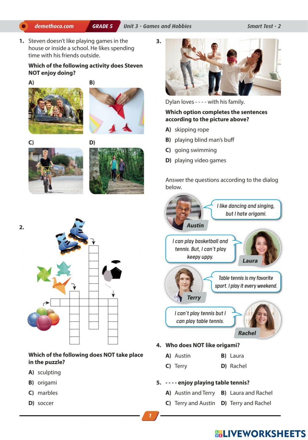 Smart Test 2 Games and Hobbies online exercise for | Live Worksheets