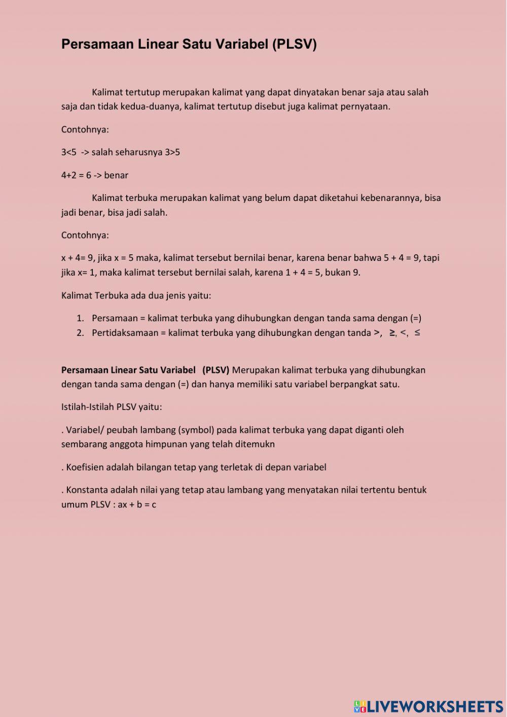 PLSV&PtLSV activity | Live Worksheets