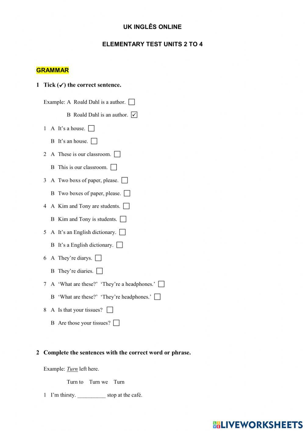 Test elementary | Free Interactive Worksheets | 1724826