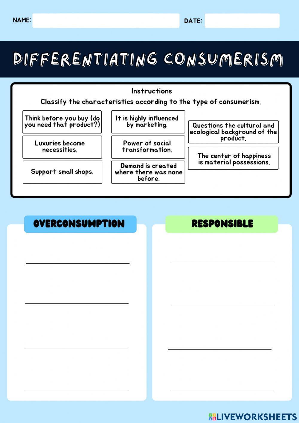 Consumerism | Free Interactive Worksheets | 1724842