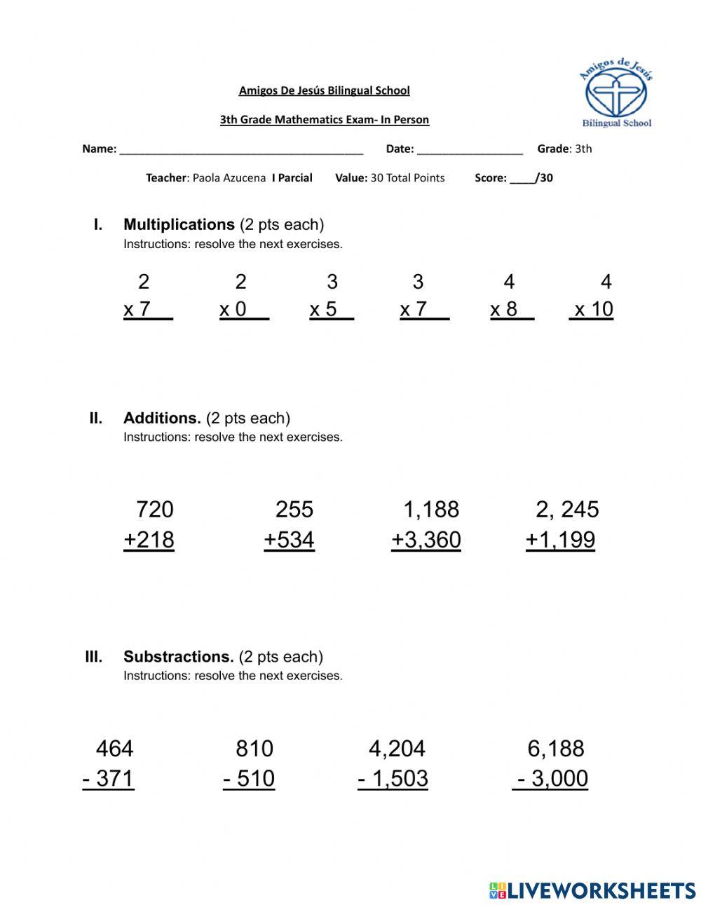 Math Virtual Exam II Parcial online exercise for | Live Worksheets