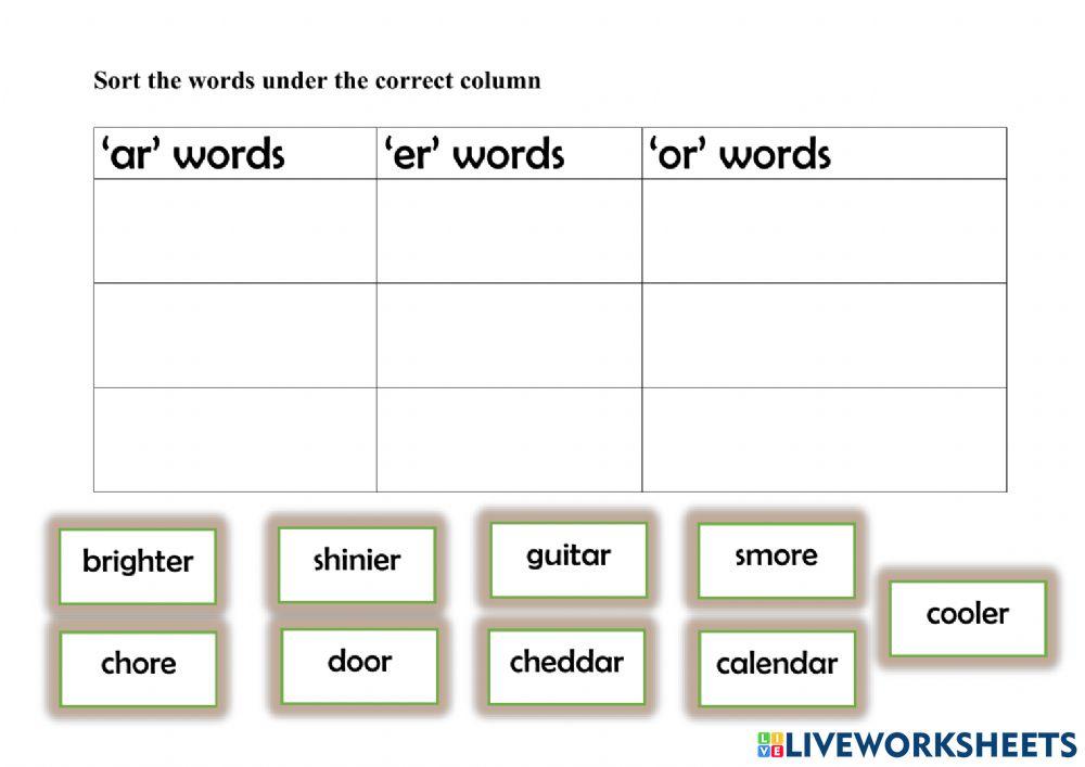 r controlled 2 online exercise for | Live Worksheets