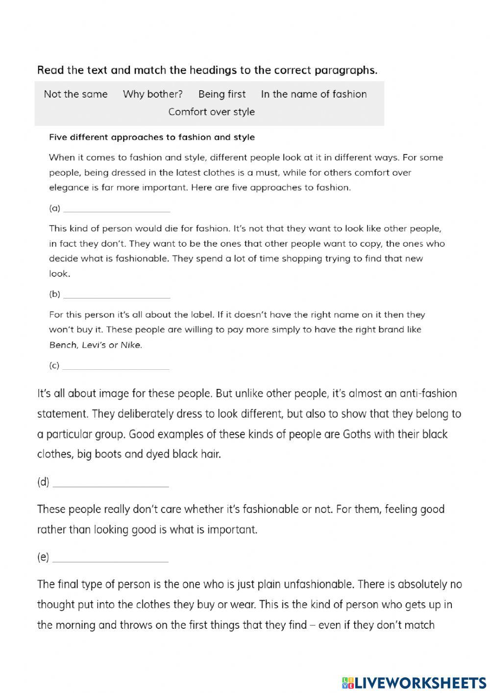 Reading online exercise for INTERMEDIATE 4 | Live Worksheets