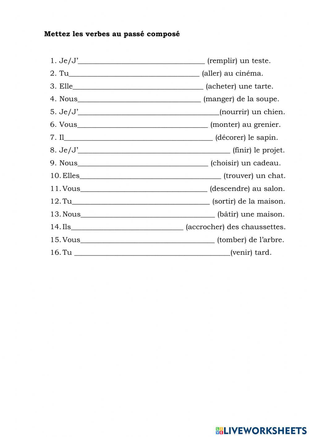 Passe compose | Free Interactive Worksheets | 1725281