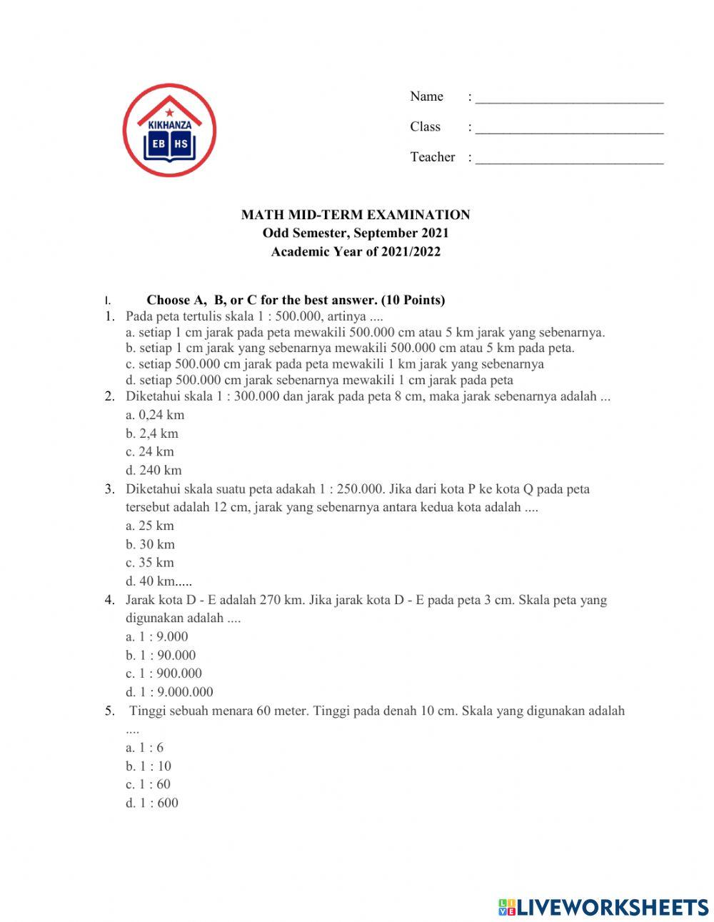 Menghitung Skala di Peta dan Koordinat Kartesius worksheet | Live ...