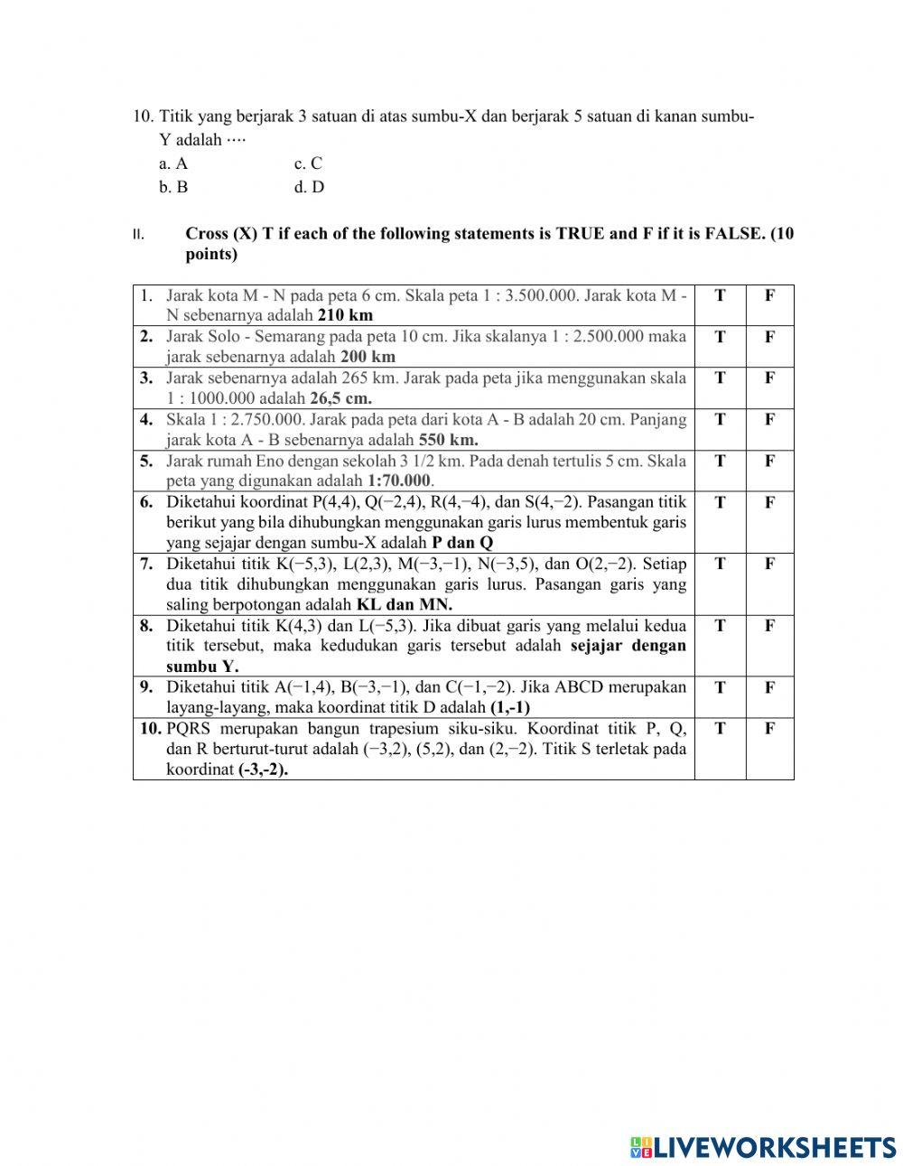 Menghitung Skala di Peta dan Koordinat Kartesius worksheet | Live ...