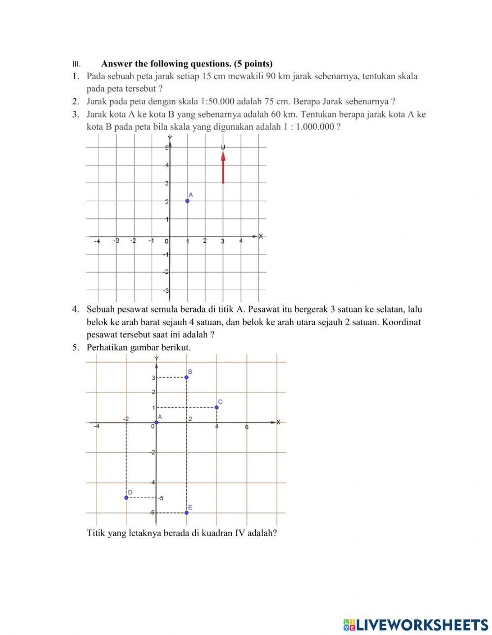 Menghitung Skala di Peta dan Koordinat Kartesius worksheet | Live ...