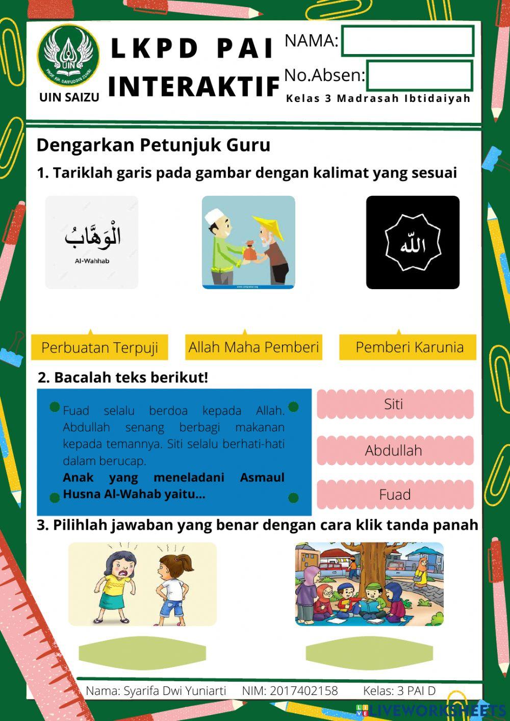 LKPD PAI Interaktif 1725573 | SyarifaDwiYuniarti | Live