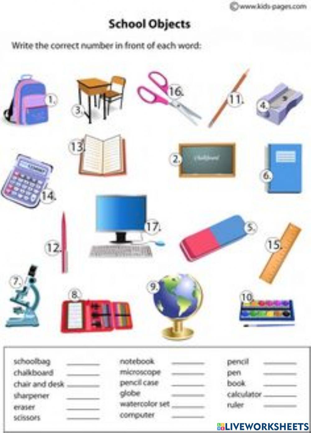 School material worksheet for 1st | Live Worksheets
