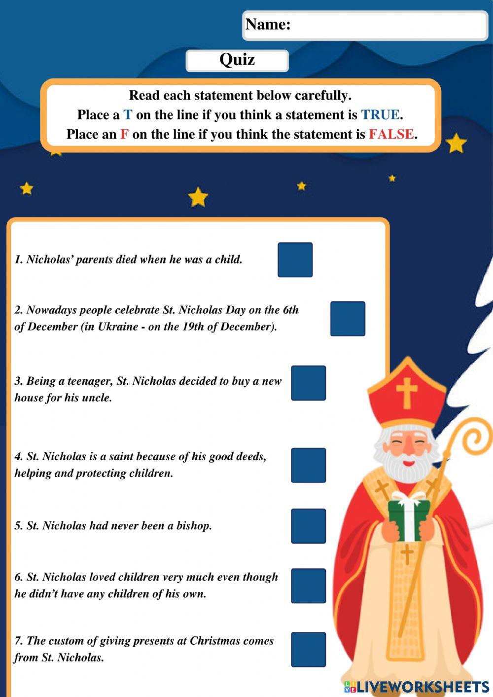 St. Nicholas WebQuest-Quiz online exercise for | Live Worksheets