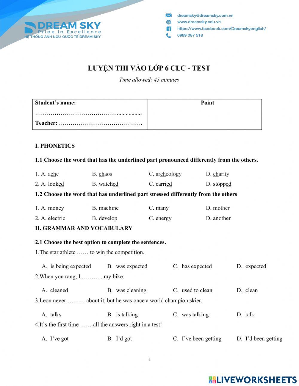 DS - CLC 6 - Test 1 worksheet | Live Worksheets