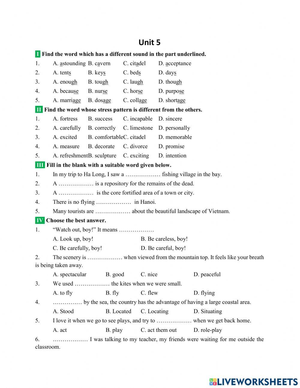 English 9 review unit 5 (1) worksheet | Live Worksheets