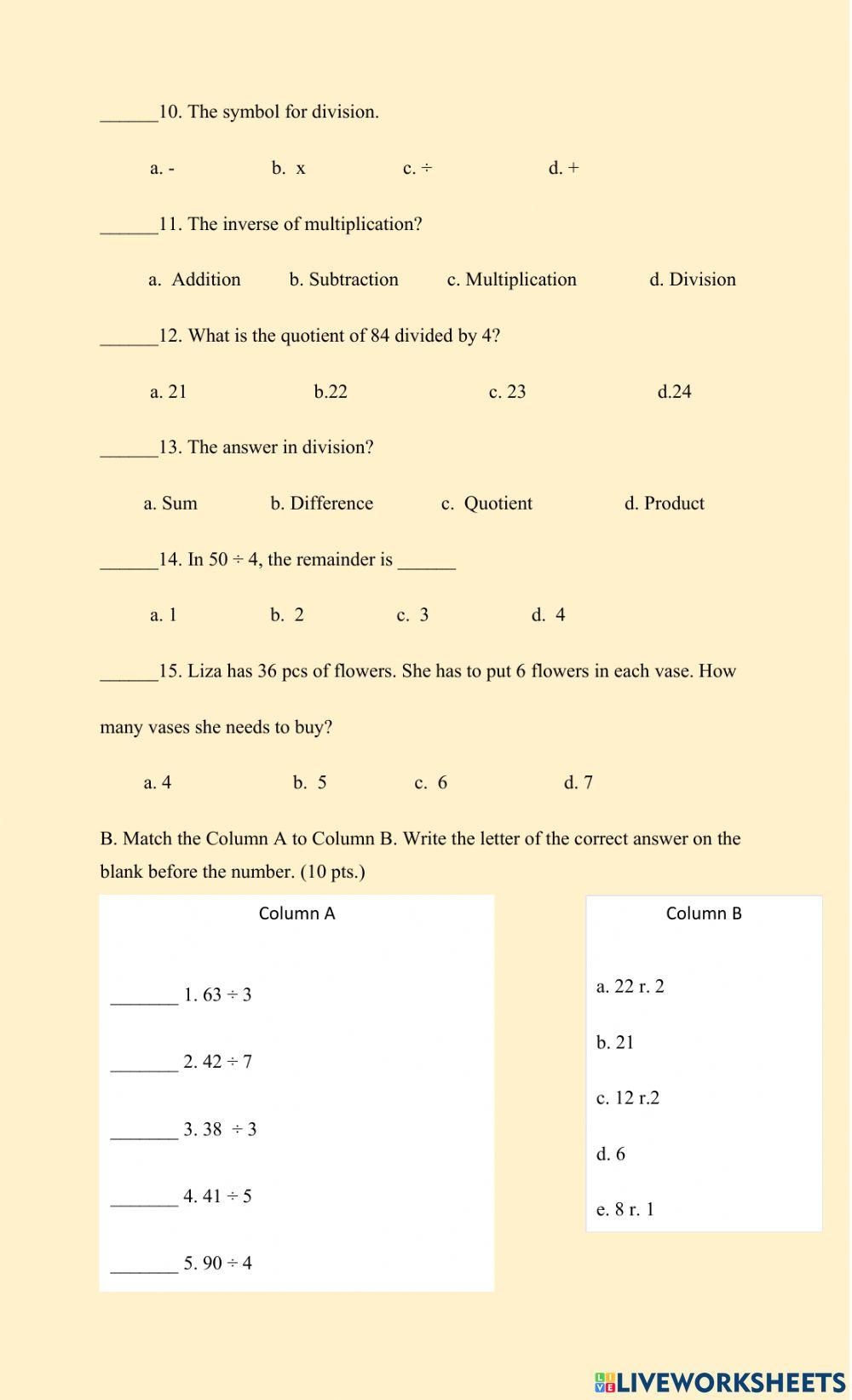 grade 2 3rd quarter assessment online exercise for | Live Worksheets