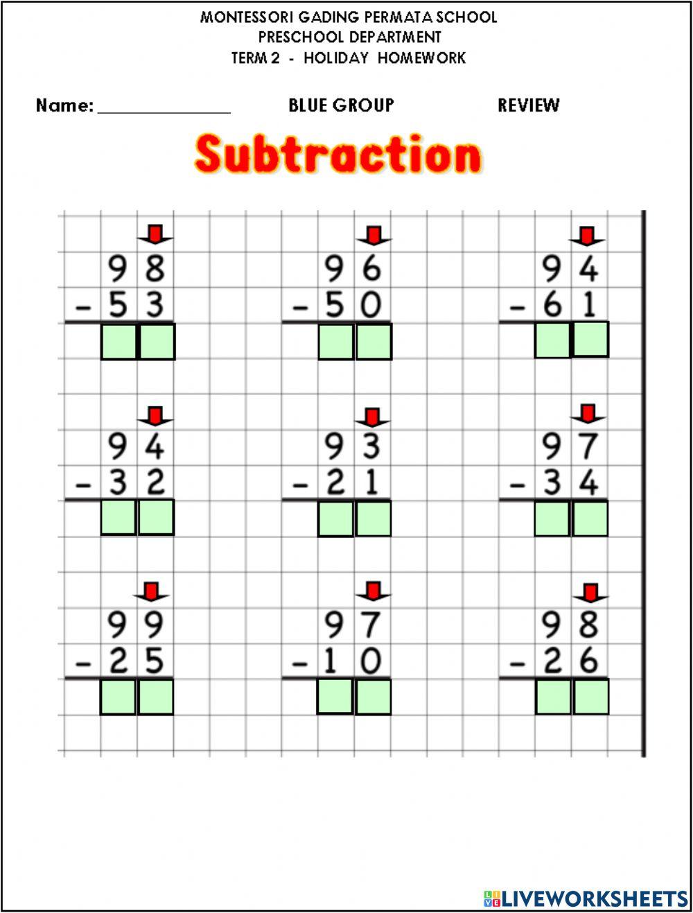 Review: Subtraction. Dec.11 online exercise for | Live Worksheets