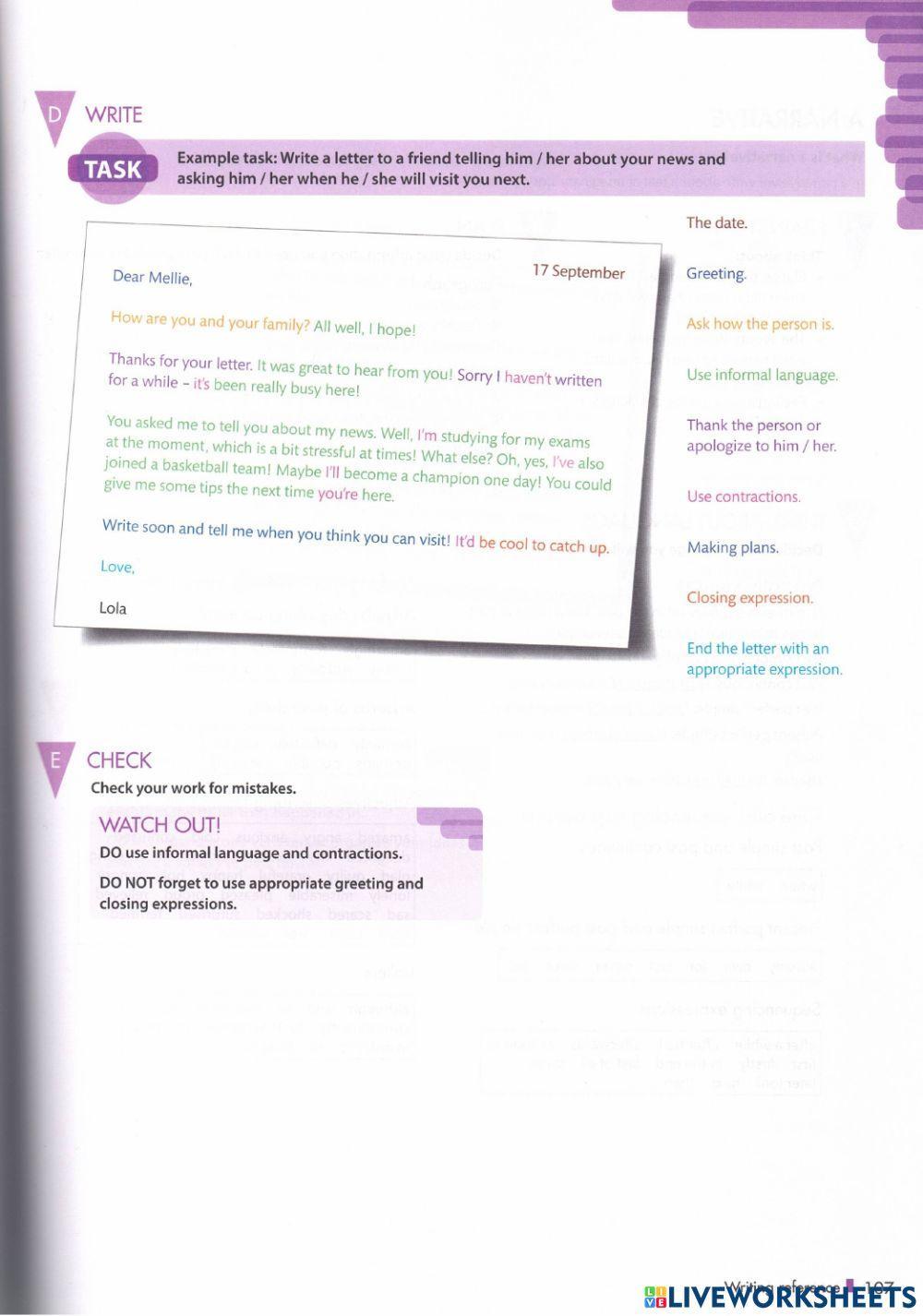 An informal letter worksheet | Live Worksheets