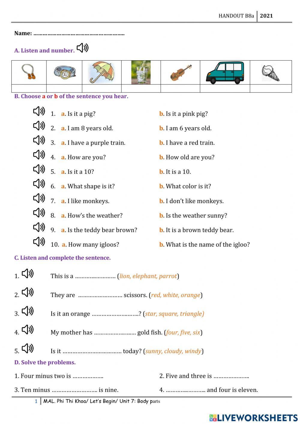 Begin - Unit 8a worksheet | Live Worksheets