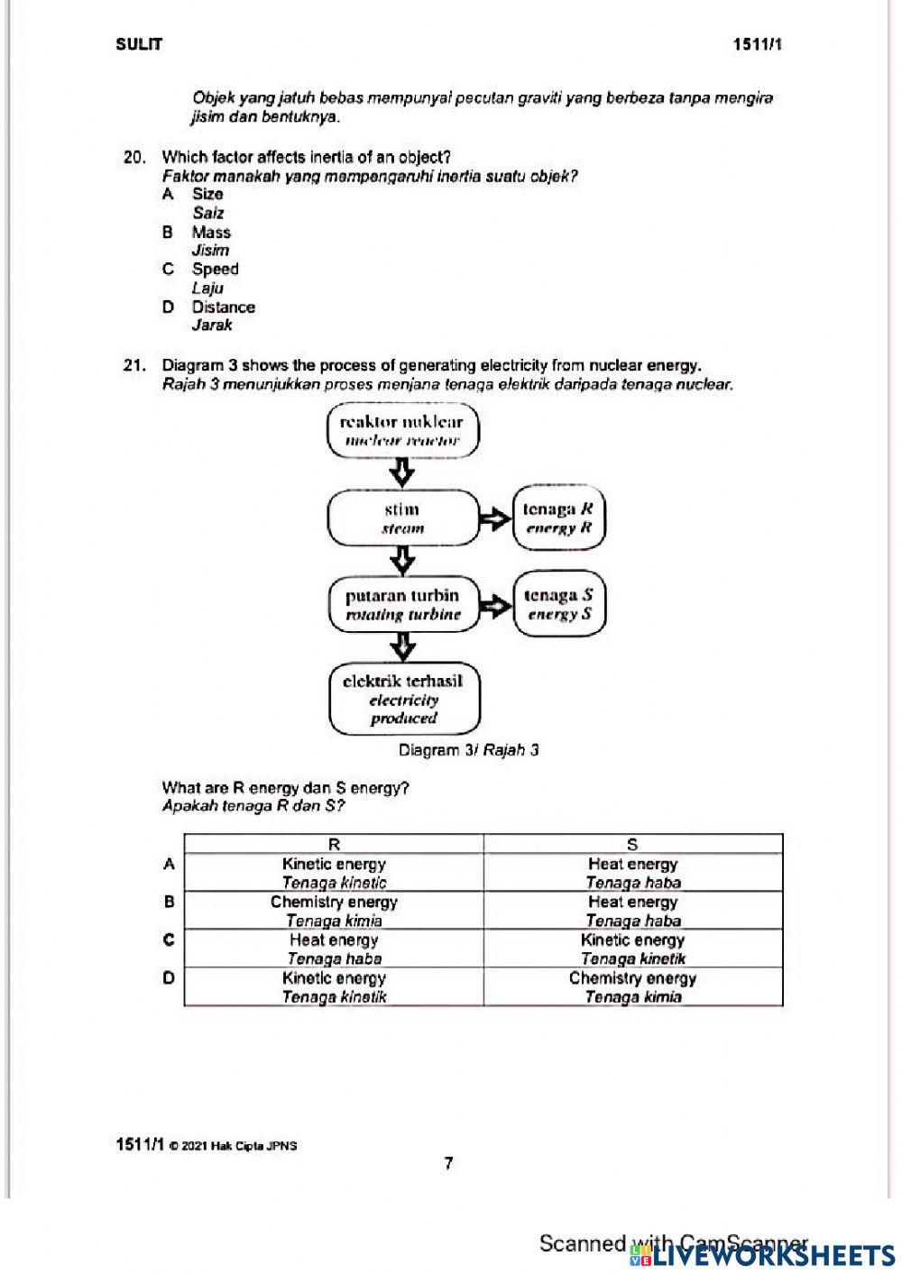 Modul Sains SPM Measat-3 (Objektif Set 2 -1) worksheet | Live Worksheets