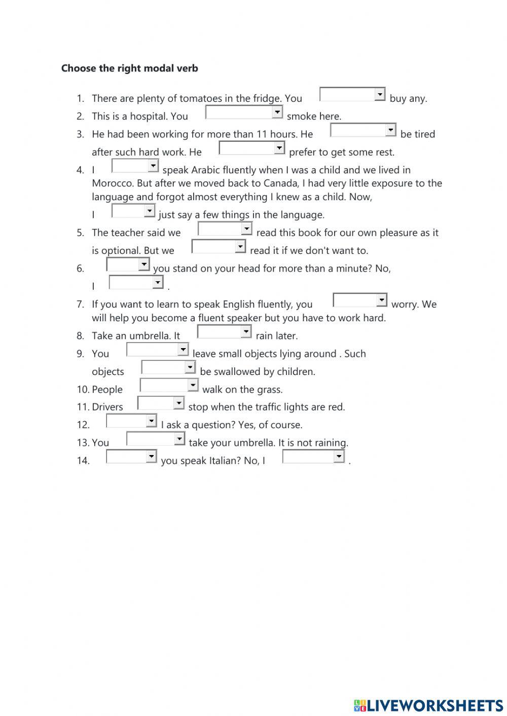 Modal verb m.3 worksheet | Live Worksheets