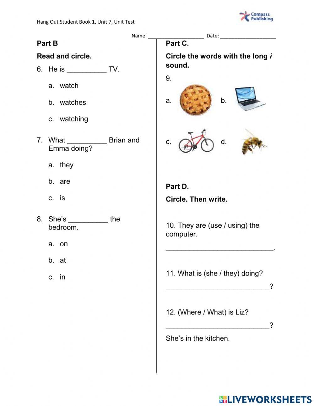 hang out 1- test 7 online exercise for | Live Worksheets